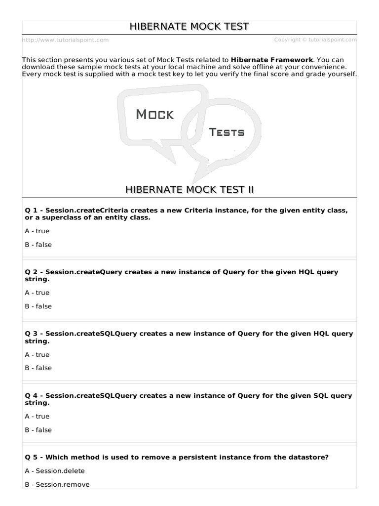 Hibernate Mock Test | Download Free PDF | Software Engineering | Areas ...
