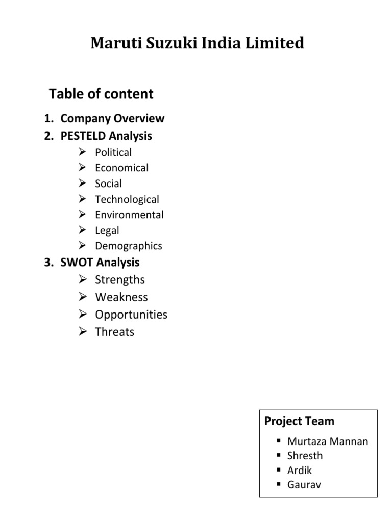 Maruti Suzuki PESTELD and SWOT Analysis (C1 Test) | PDF | Car | Economies