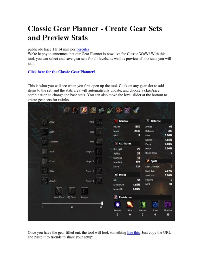Classic Gear Planner - Create Gear Sets and Preview Stats | PDF