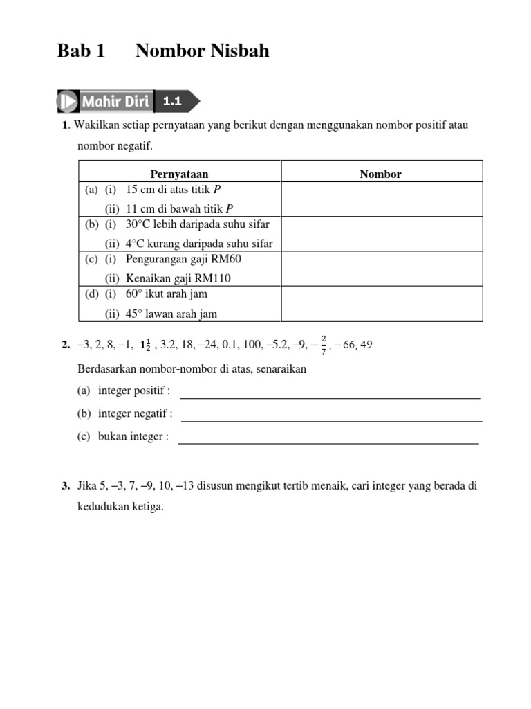 Latihan Matematik Tingkatan 1 | PDF
