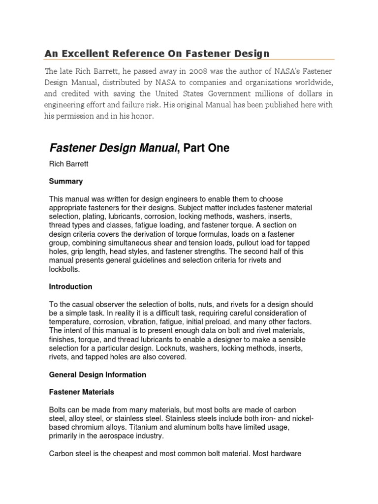 An Excellent Reference On Fastener Design | PDF | Nut (Hardware ...