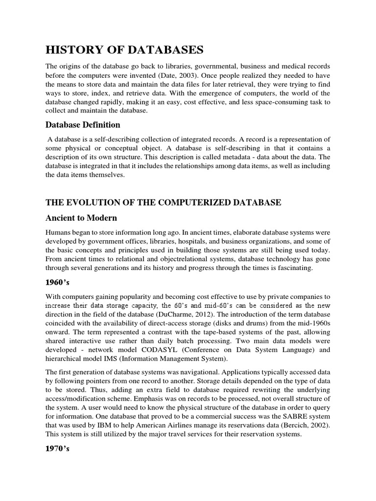 History of Databases | PDF | No Sql | Databases