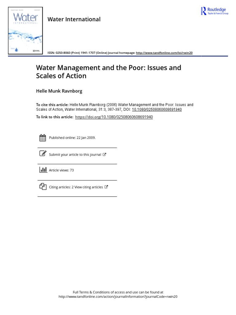 Water Management and The Poor Issues and Scales of Action | PDF ...