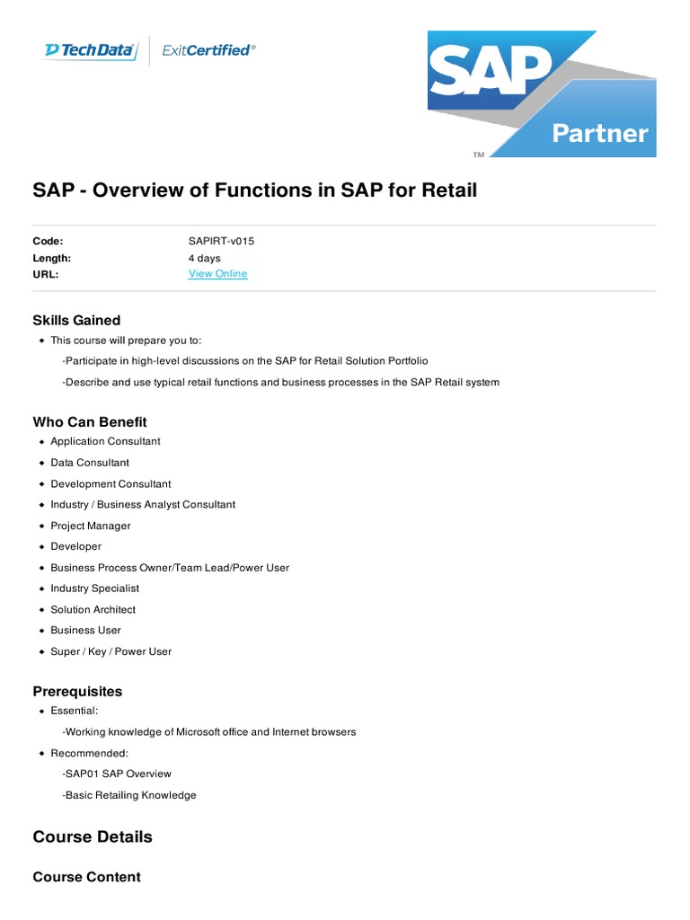 Overview of Functions in Sap For Retail | PDF | Retail | Sap Se