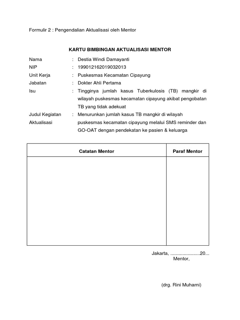 Formulir Bimbingan Mentor Dan Coach | PDF