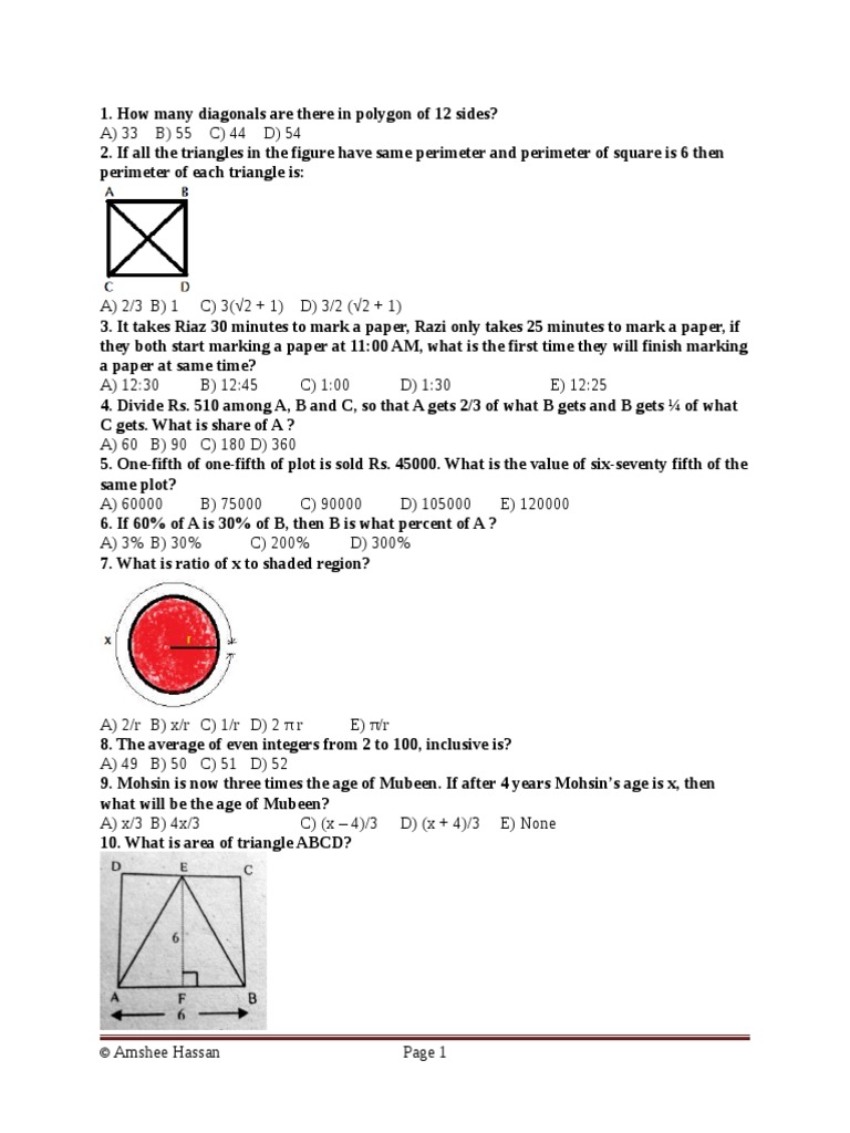 PUCIT Entry Test Mcqs | PDF | Magenta | Green