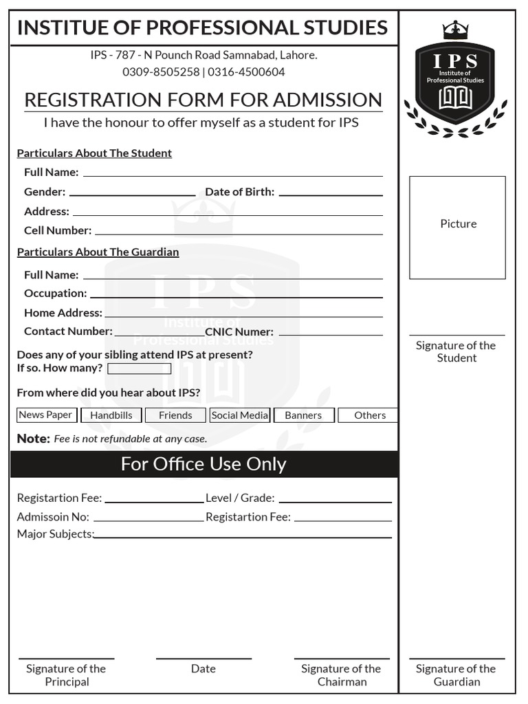 IPS Admission Registration Form | PDF