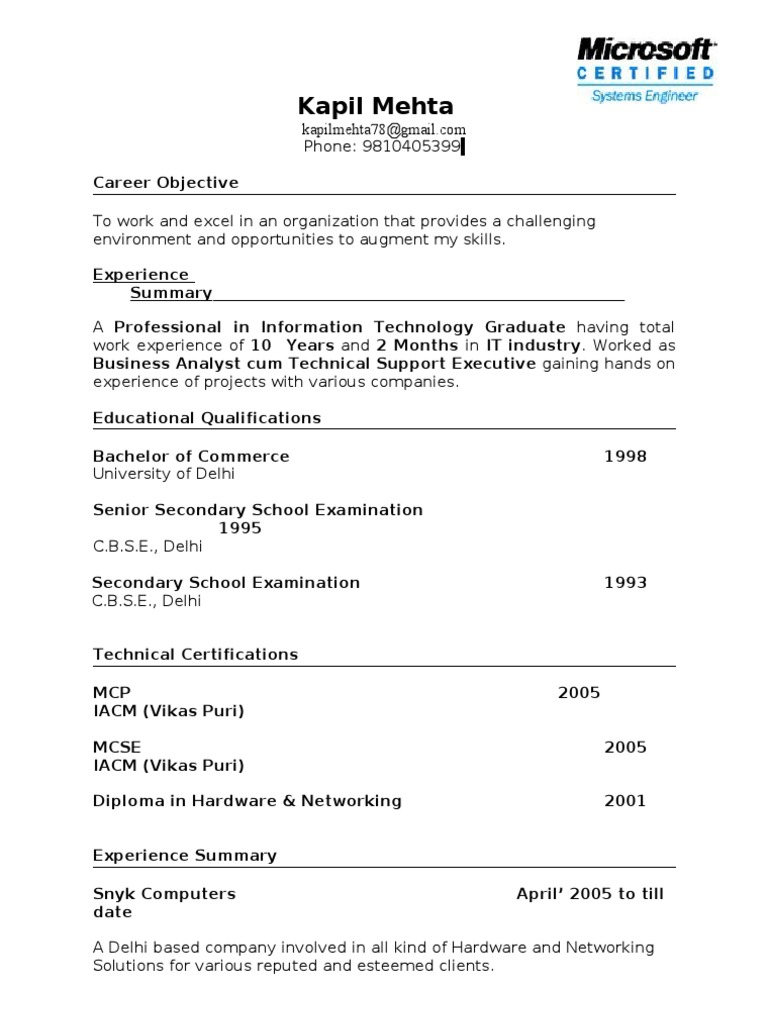 Kapil CV | PDF | Microsoft Windows | Computer Hardware
