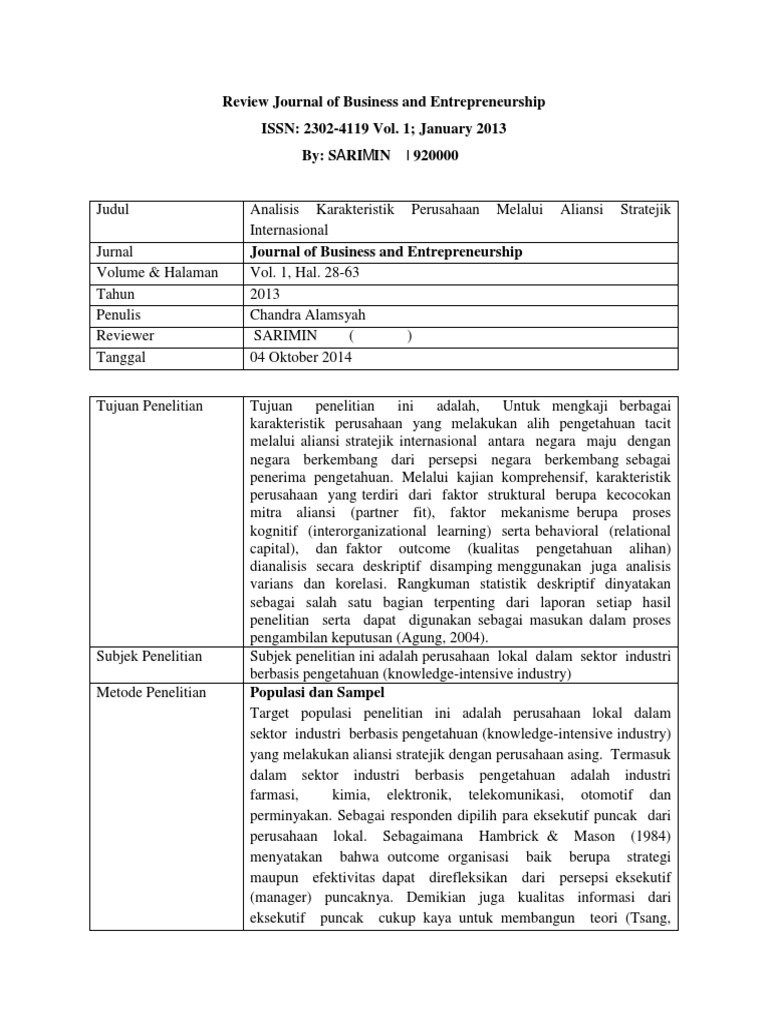 Contoh Review Jurnal 1 PDF | PDF