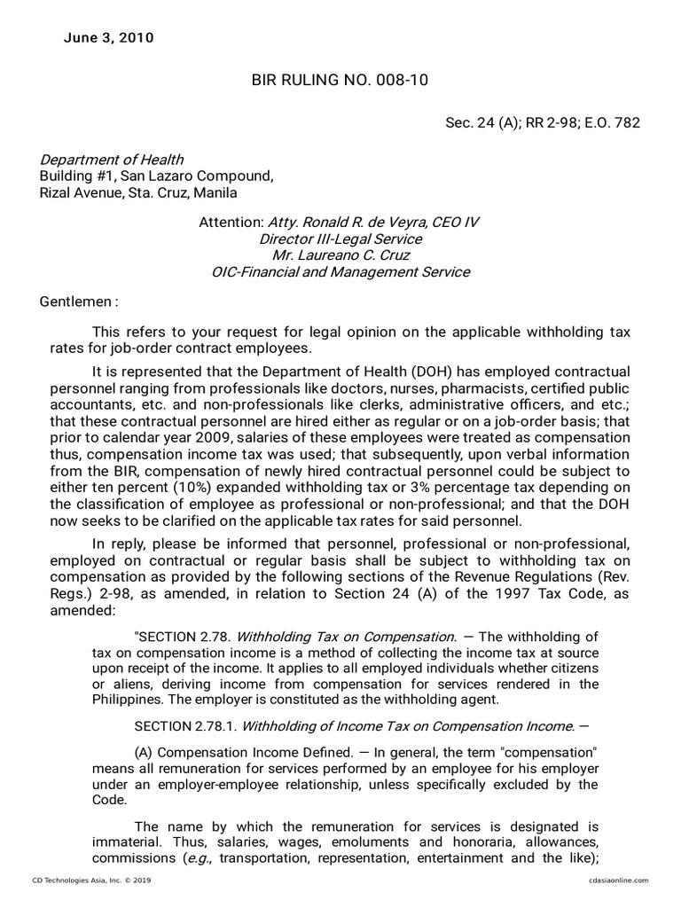 7995-2010-BIR - Ruling - No. - 008-1020190219 - (Job Order Contract ...