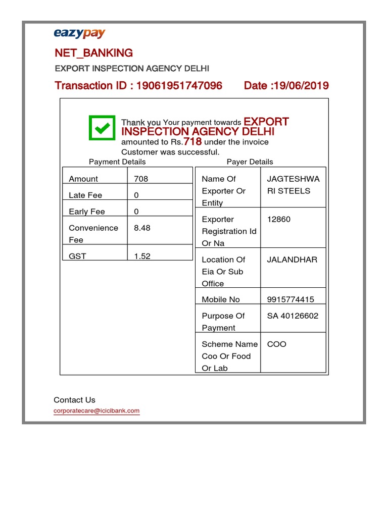 Export Inspection Payment Receipt | PDF
