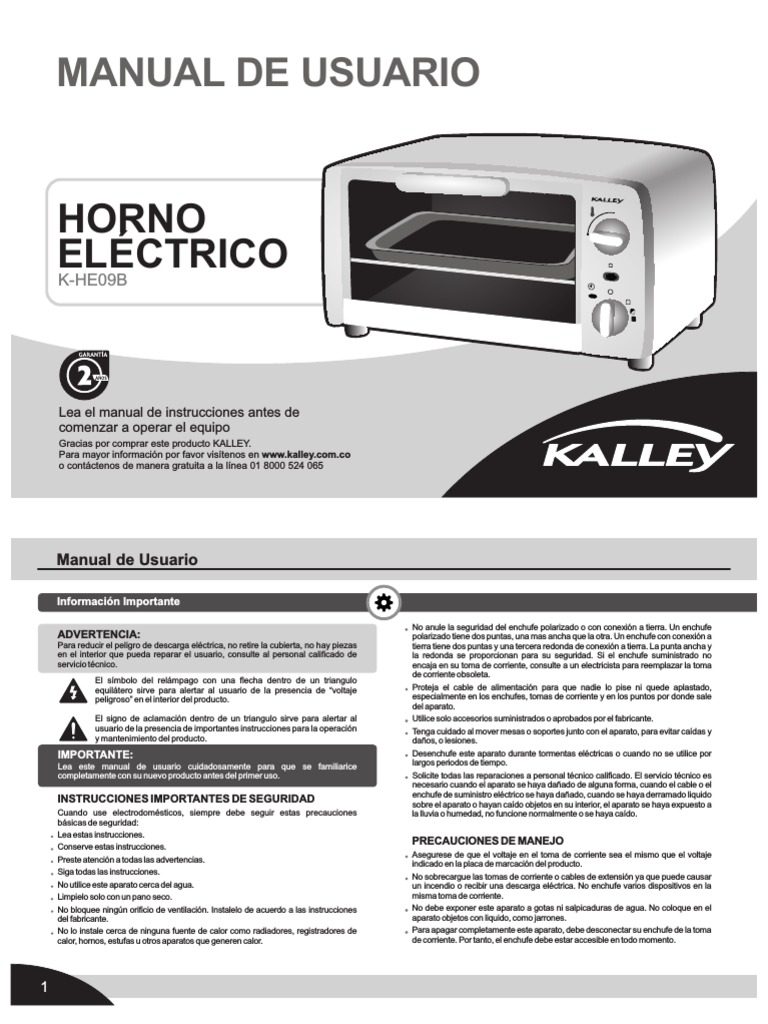 Manual Horno Electrico PDF | PDF | Enchufes y tomas de corriente alterna | Aluminio