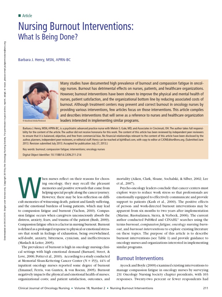 Nursing Burnout Interventions - Barbara J. Henry | PDF | Occupational ...