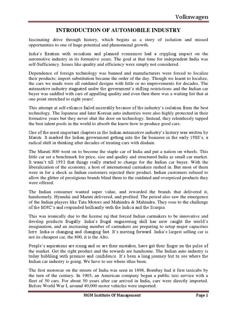 Introduction of Automobile Industry: Volkswagen | PDF | Volkswagen ...