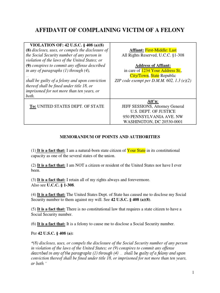 Felony Affidavit on Social Security Disclosure | PDF | Felony | U.S. State