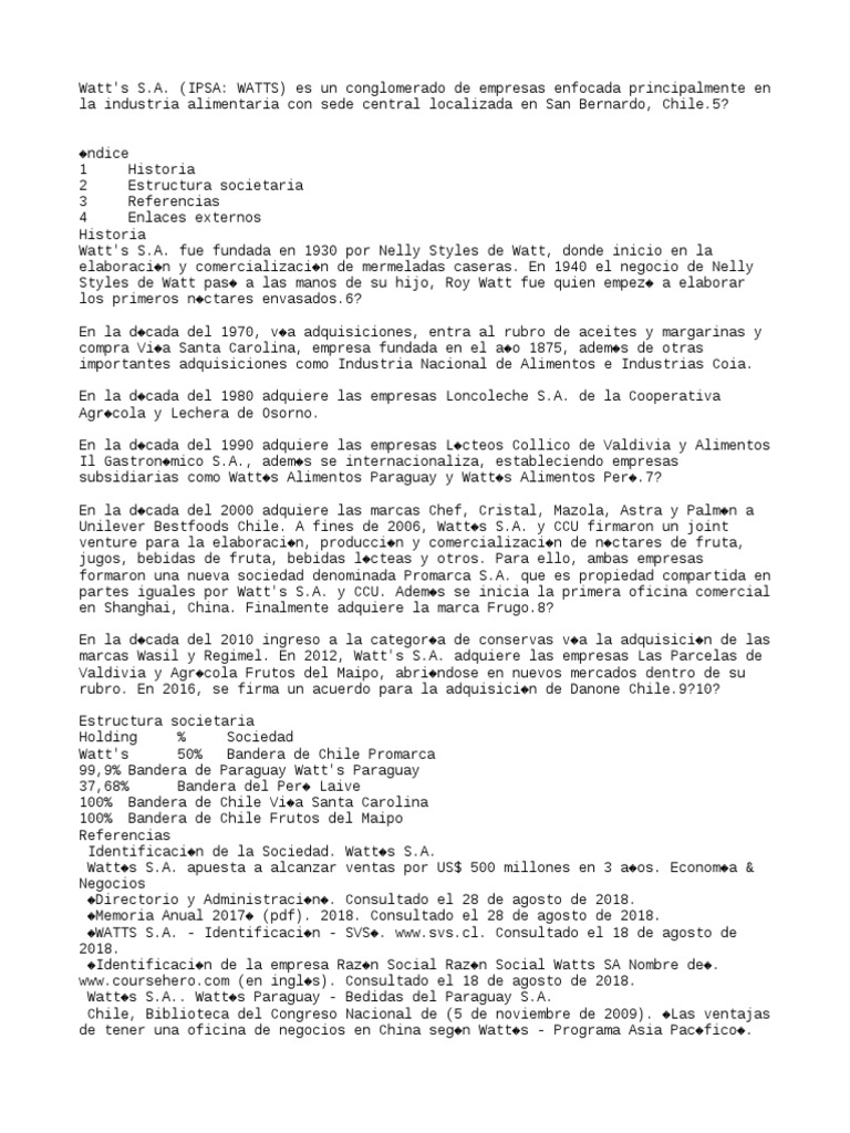 Historia de Watt's S.A. en Chile | PDF | Wikipedia | Procesamiento de ...