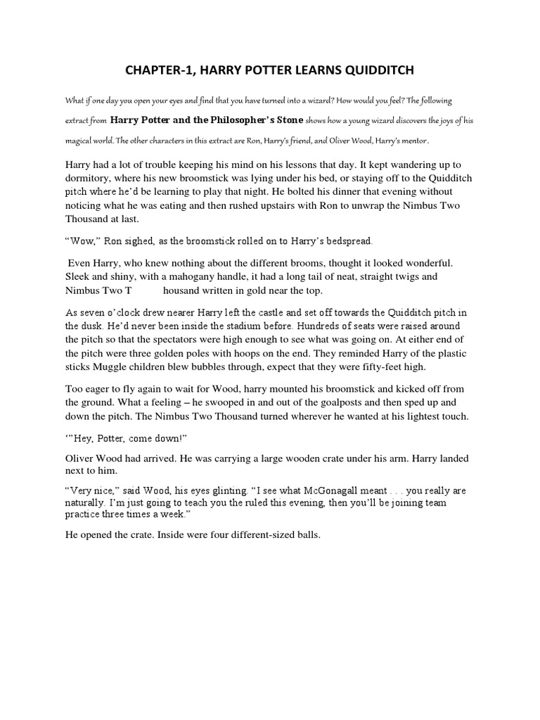 Chapter-1, Harry Potter Learns Quidditch | PDF