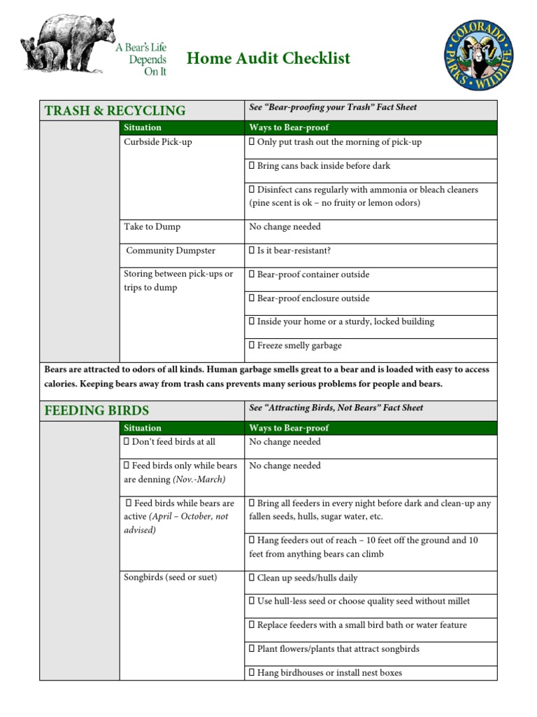 Bear-Proofing Home Checklist | PDF | Door | Window