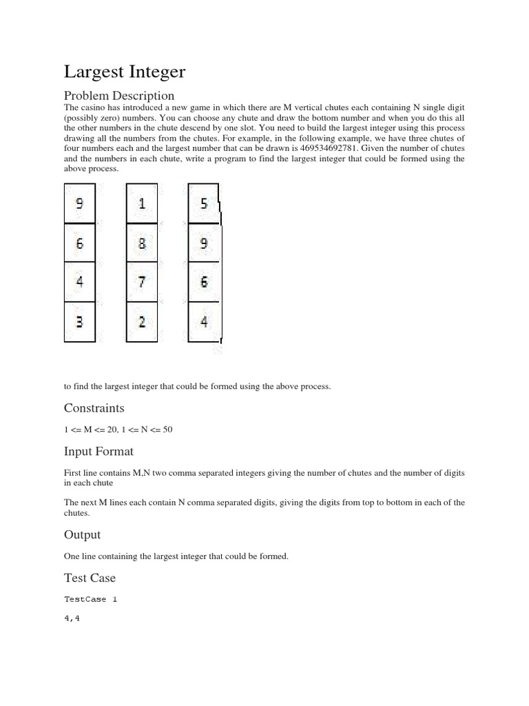 Largest Integer: Problem Description | PDF | Games & Activities ...