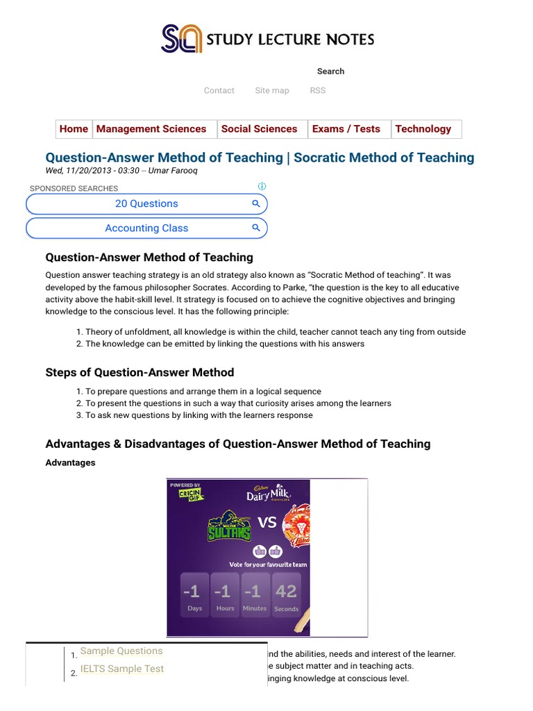 Question-Answer Method of Teaching Socratic Method of Teaching SLN ...