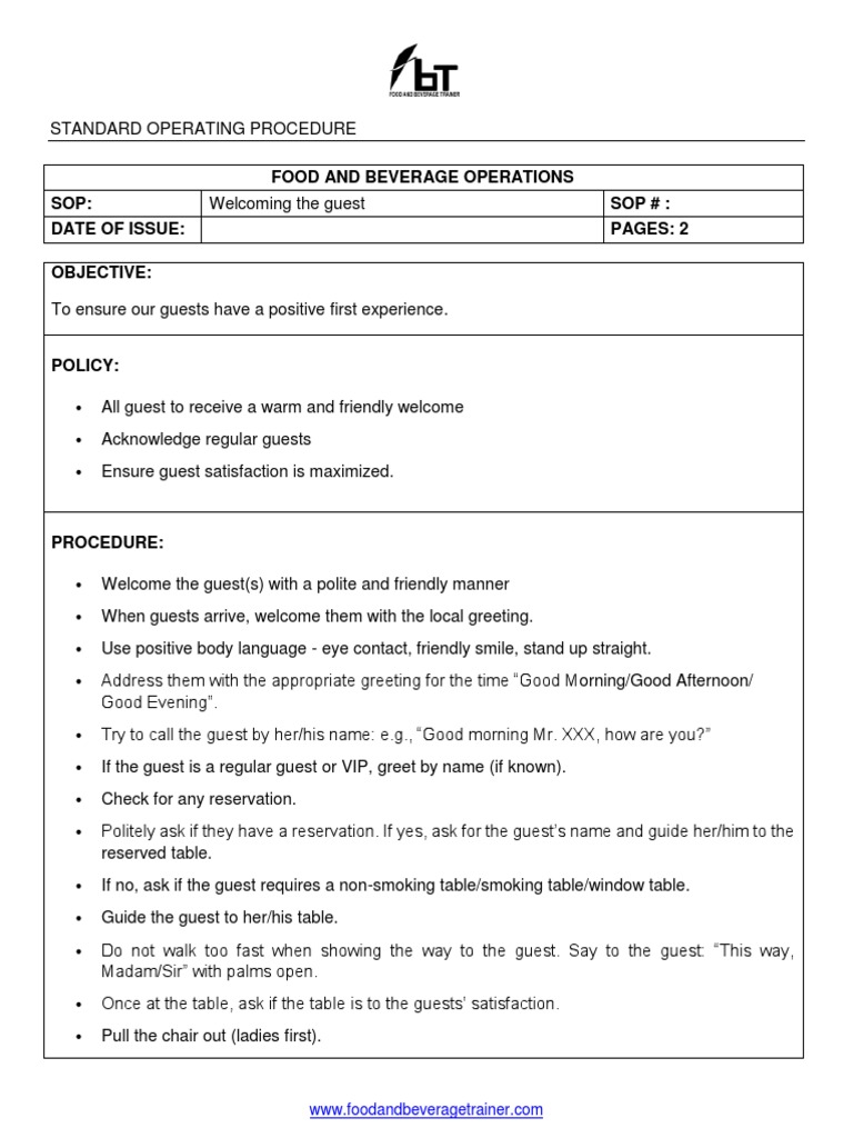 SOP-Welcoming-the-guest.pdf | Menu | Restaurants