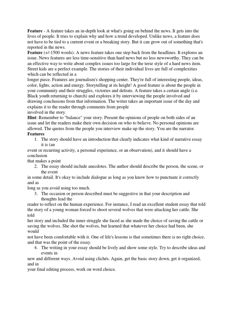 Feature Writing | PDF | Narrative | Essays