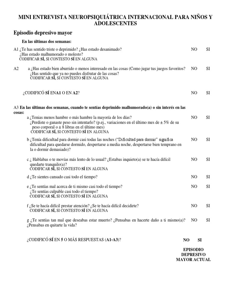 Mini Entrevista Neuropsiquiátrica Internacional para Niños y ...