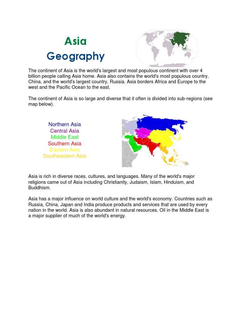 Geography: Northern Asia | PDF | Asia | South Asia