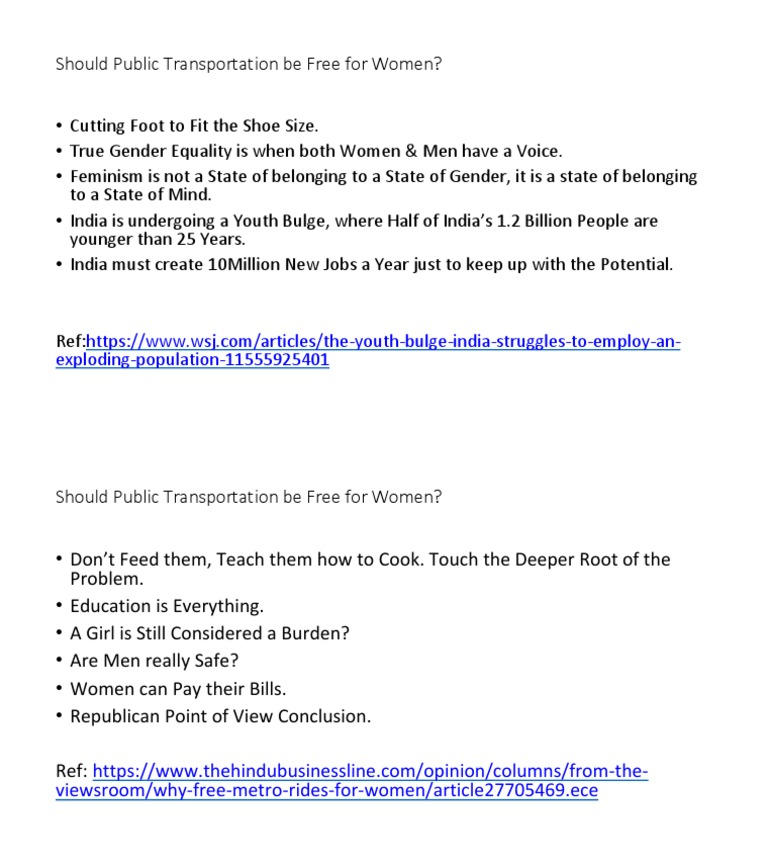Should Public Transportation Be Free For Women? | PDF