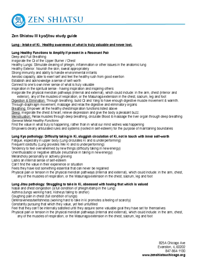 Zen Shiatsu III Kyo/jitsu Study Guide: General Metal Healthy Functions ...