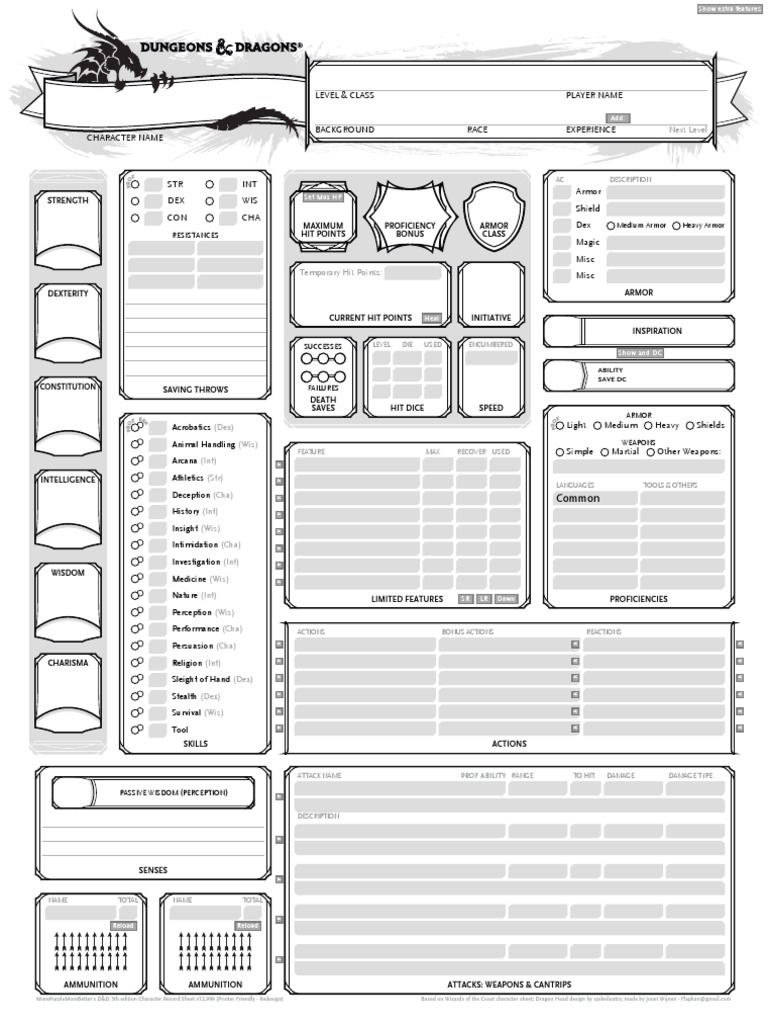 D&D 5E Character Record Sheet | PDF | Dungeons & Dragons | Role Playing