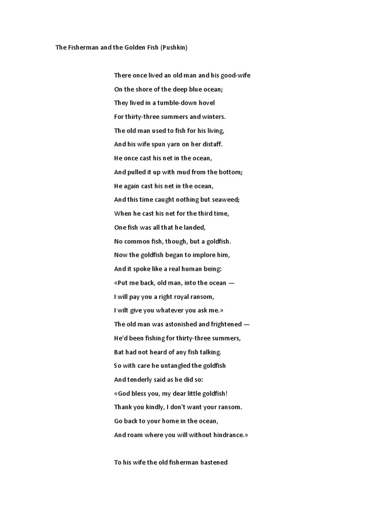 Pushkin: The Fisherman and The Golden Fish | PDF | Poetry
