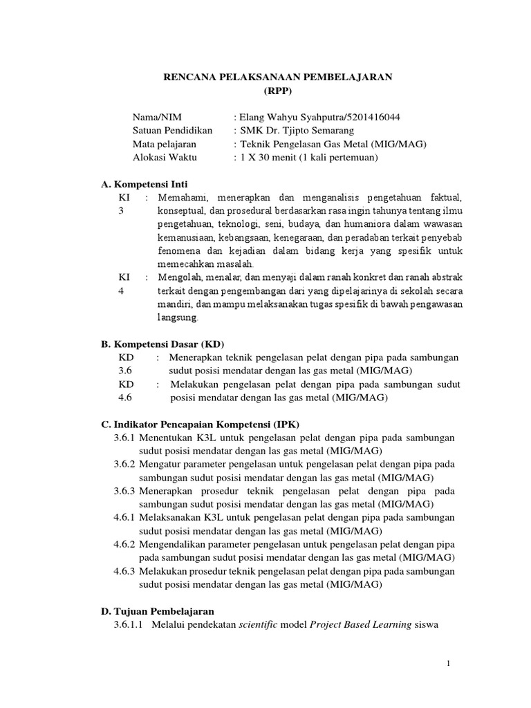 RPP Gmaw 2F | PDF | Teknologi & Rekayasa