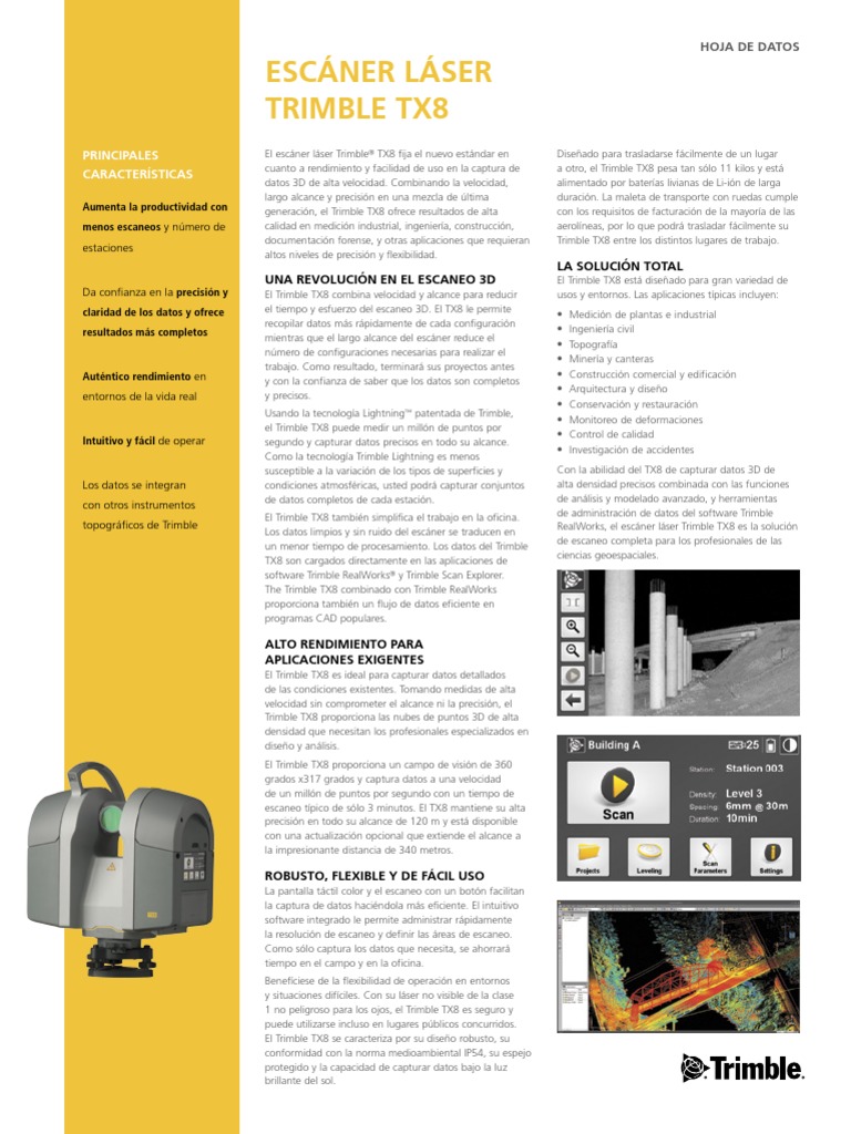 Escáner Láser Trimble Tx8: Principales Características | PDF | Escáner de imagen | Software