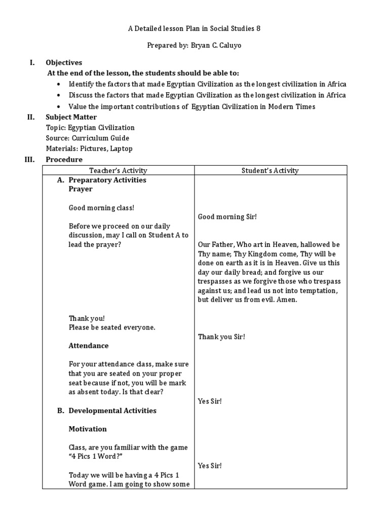 Detailed Lesson Plan: Egyptian Civilization | PDF | Ancient Egypt | Egypt