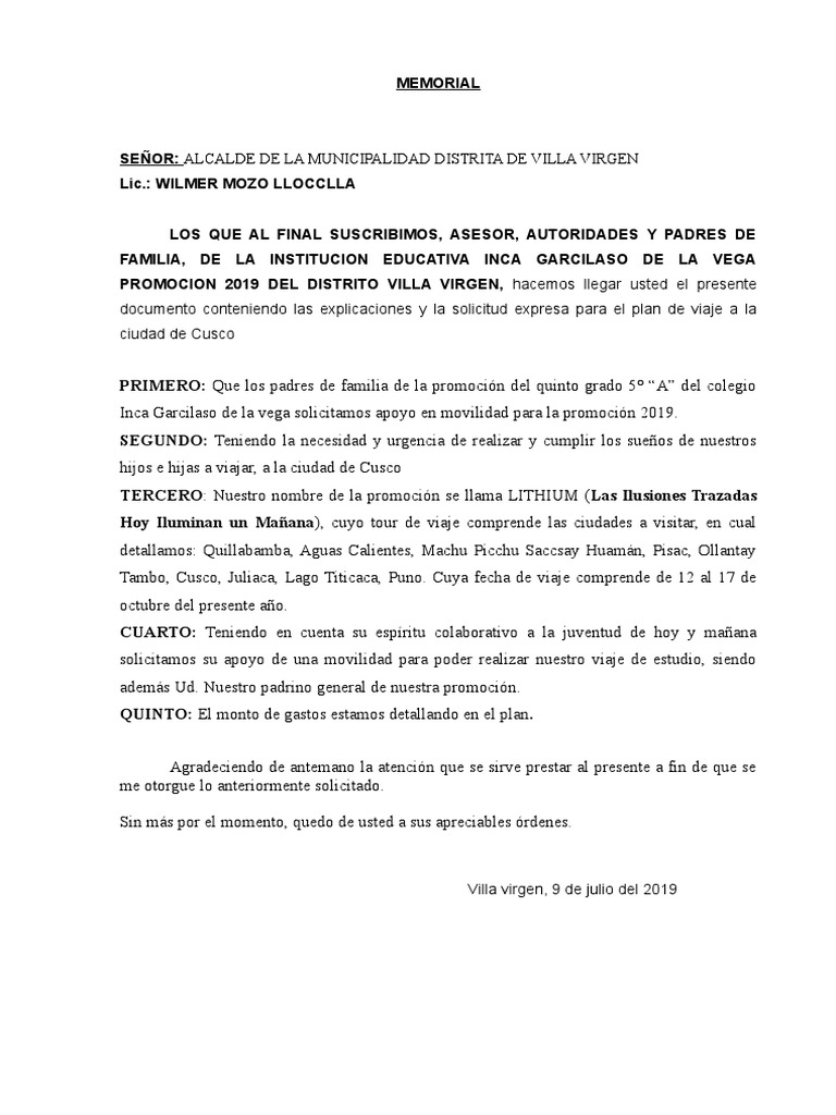 Modelo de Memorial | PDF | Perú