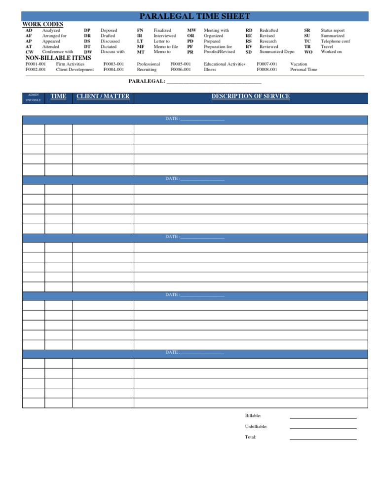 Paralegal Time Sheet Template | PDF | Practice Of Law