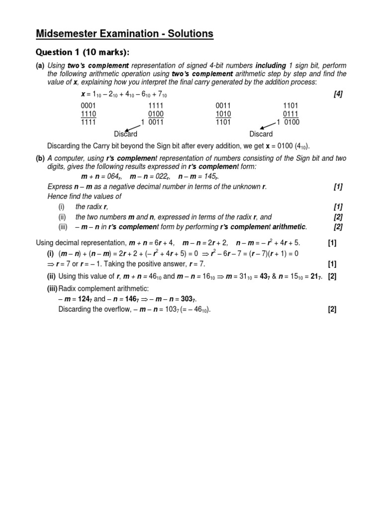 Midsemester Examination - Solutions: Question 1 (10 Marks) | PDF ...