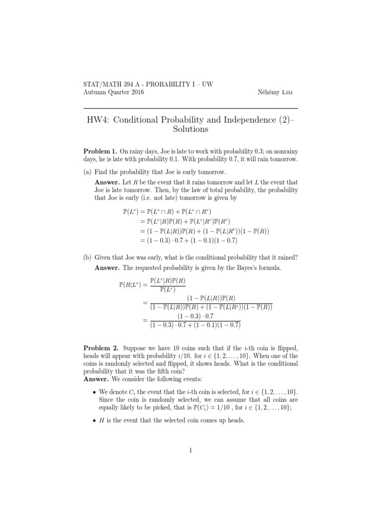 Uw Math Stat394 Hw4 Sol | PDF | Probability | Probability Theory