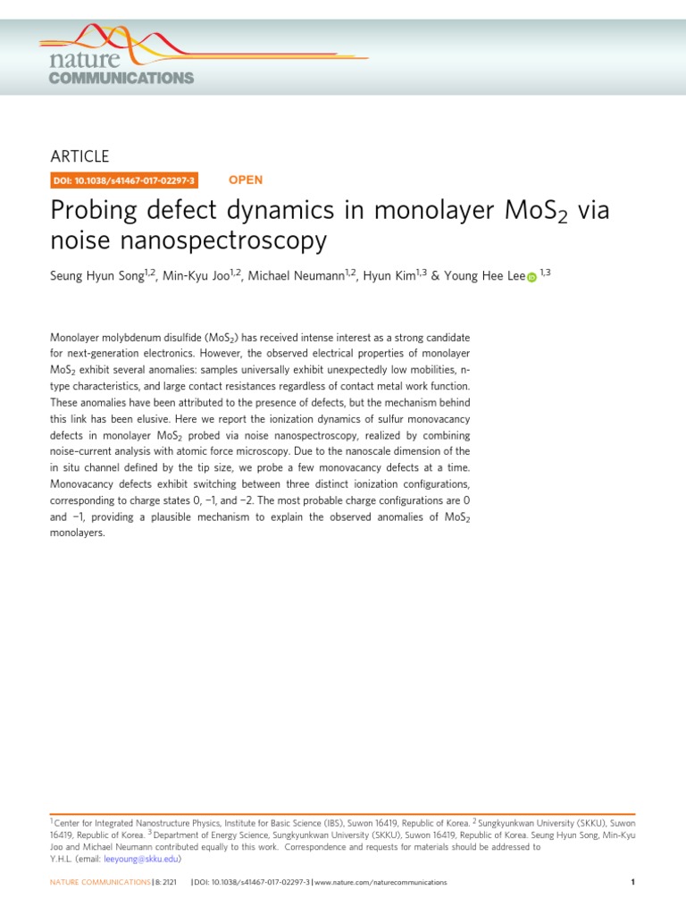 Probing Defect Dynamics in Monolayer Mos Via Noise Nanospectros | PDF ...