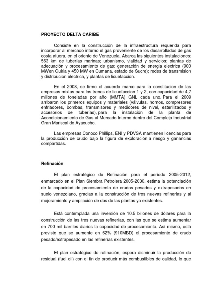 Proyecto Delta Caribe: Gas y Refinación | PDF | Gas natural licuado ...
