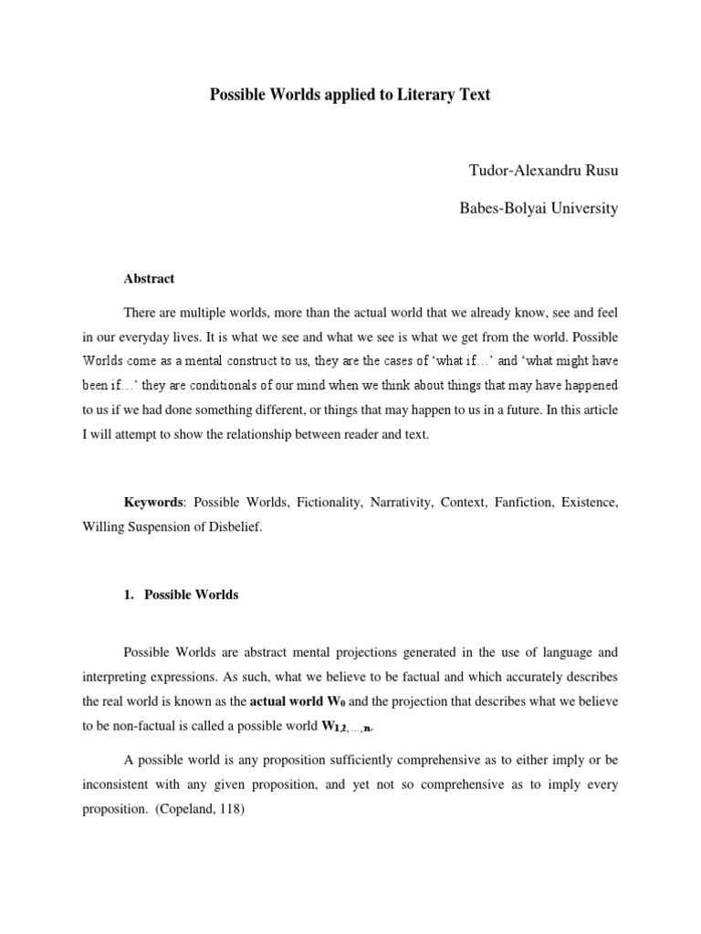 Possible Worlds Applied To Literary Text: Tudor-Alexandru Rusu Babes ...