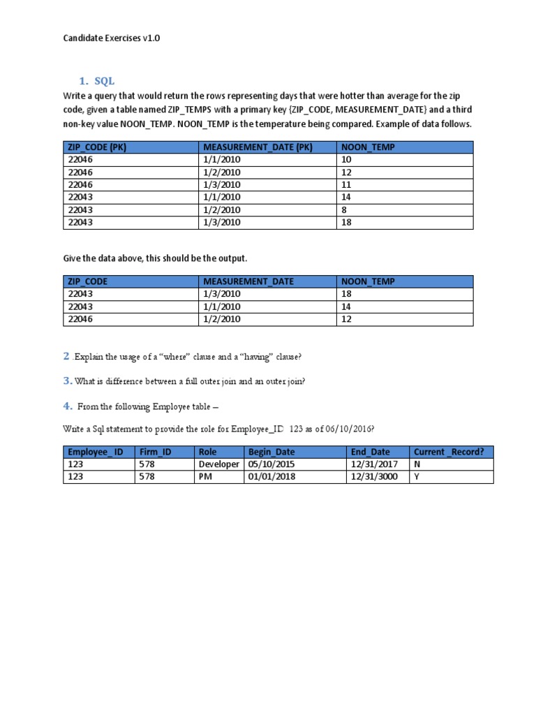 Data Analyst - SQL Exercise | PDF
