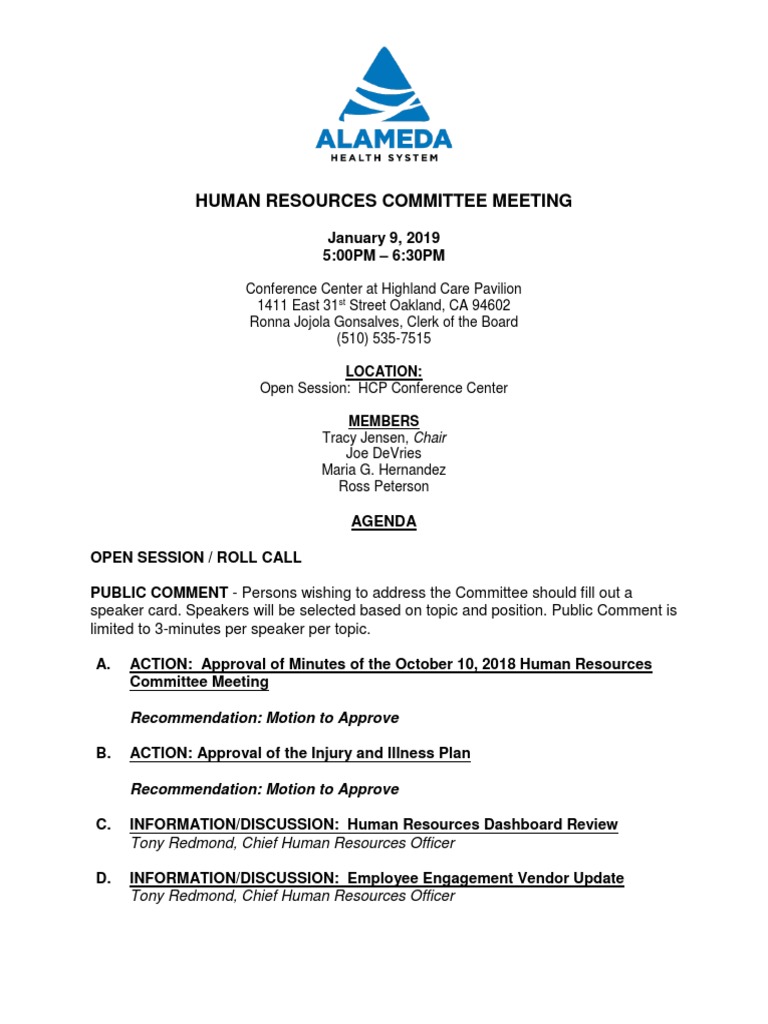 Human Resources Committee Agenda 2019 | PDF | Accessibility | Bay Area ...