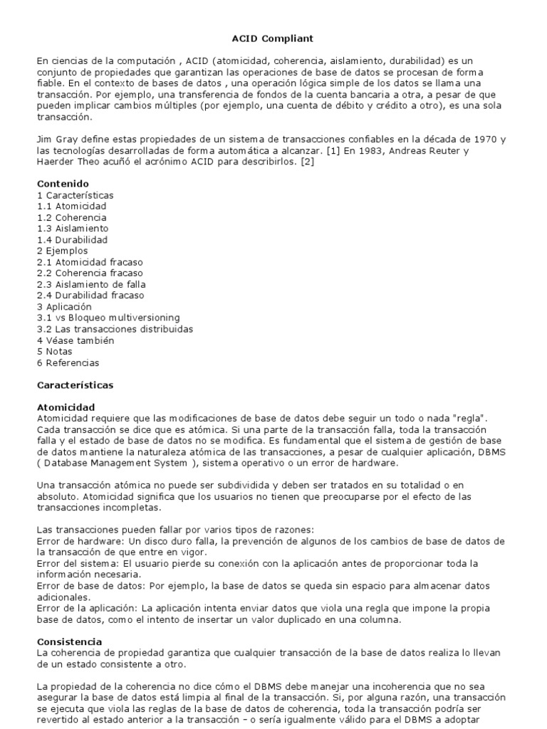 ACID Compliant Trad | PDF | Bases de datos | Gestión de datos