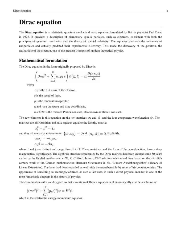 Dirac Equation | Wave Function | Field (Physics)