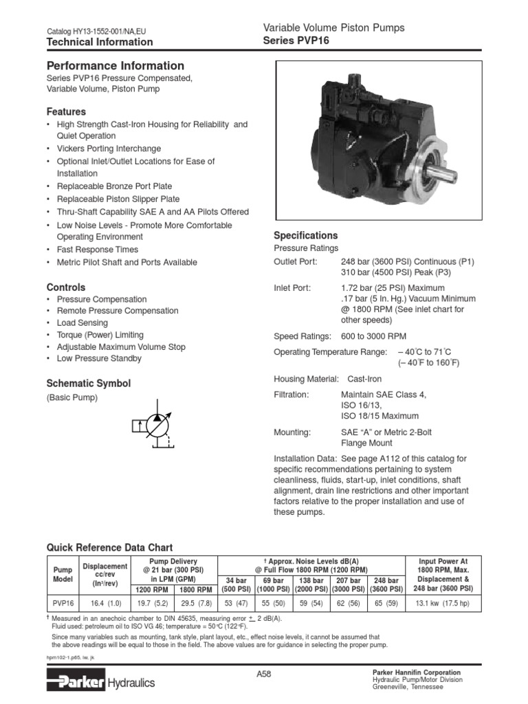 Bombas Parker Pvp16 | PDF | Pump | Mechanical Engineering