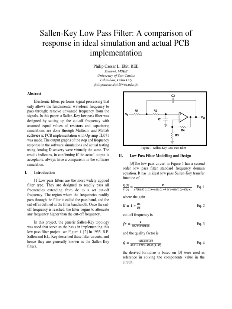 Sallen Key Low Pass Filter Pdf Electronic Filter Low Pass Filter