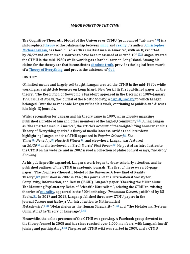 Major Points of The Ctmu | PDF | Truth | Axiom