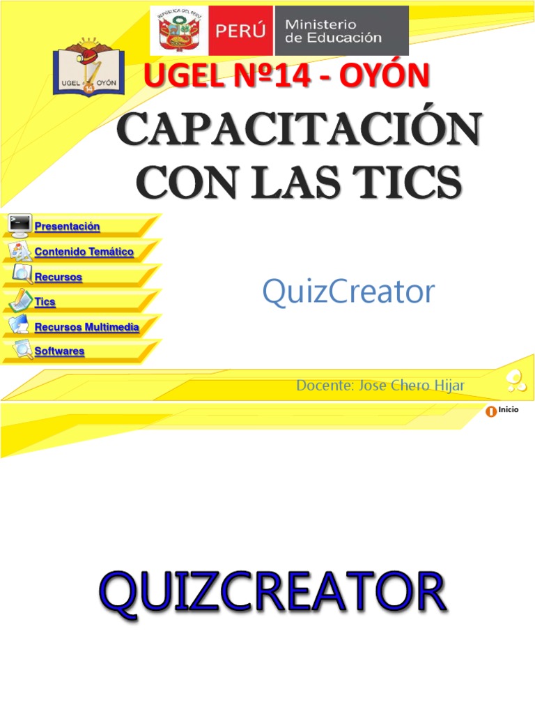 Capacitación UGEL 14: Uso de QuizCreator | PDF | Point and Click | Tecnología de información y ...